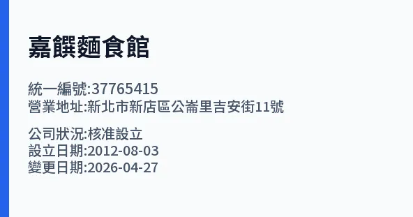 嘉饌麵食館的照片-統編 37765415(新北市) 公司登記資料與營業項目詳細圖表