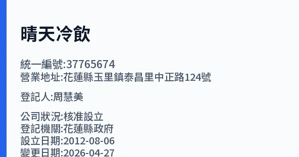 晴天冷飲的照片-統編 37765674(花蓮縣) 公司登記資料與營業項目詳細圖表