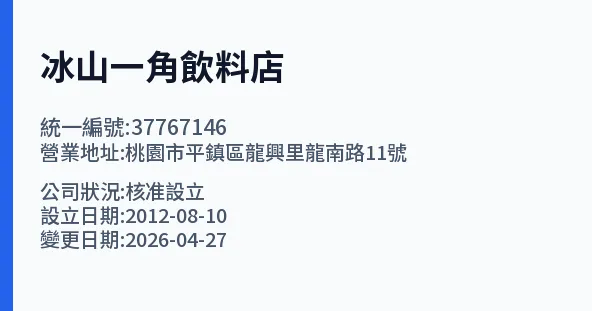 冰山一角飲料店的照片-統編 37767146(桃園市) 公司登記資料與營業項目詳細圖表