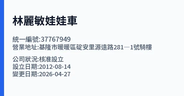 林麗敏娃娃車的照片-統編 37767949(基隆市) 公司登記資料與營業項目詳細圖表