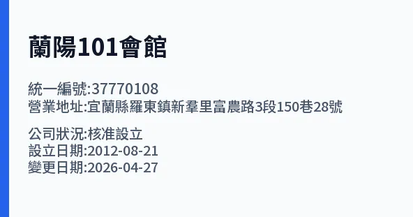 蘭陽101會館的照片-統編 37770108(宜蘭縣) 公司登記資料與營業項目詳細圖表