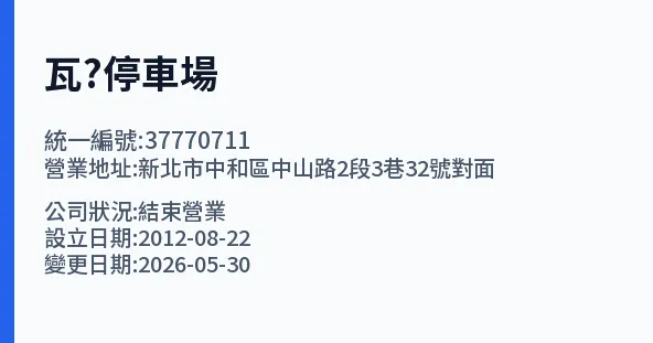 瓦?停車場的照片-統編 37770711(新北市) 公司登記資料與營業項目詳細圖表