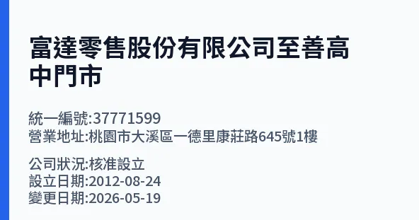 富達零售股份有限公司至善高中門市的照片-統編 37771599(桃園市) 公司登記資料與營業項目詳細圖表