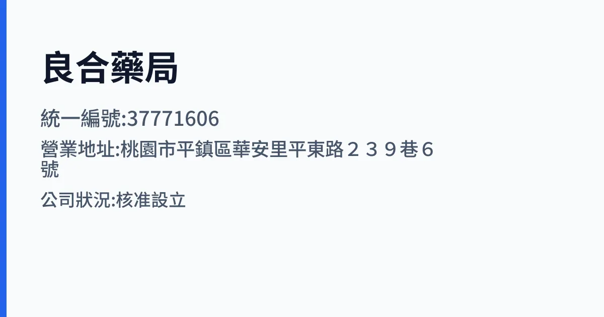良合藥局 - 統編 37771606(桃園市) 公司登記資料與營業項目詳細圖表