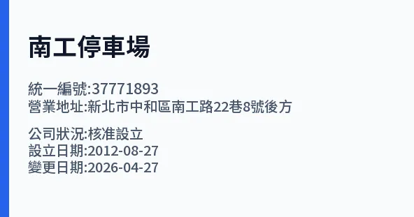 南工停車場的照片-統編 37771893(新北市) 公司登記資料與營業項目詳細圖表