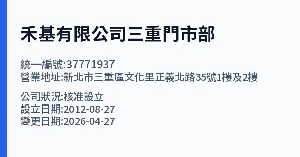禾基有限公司三重門市部的照片-統編 37771937(新北市) 公司登記資料與營業項目詳細圖表