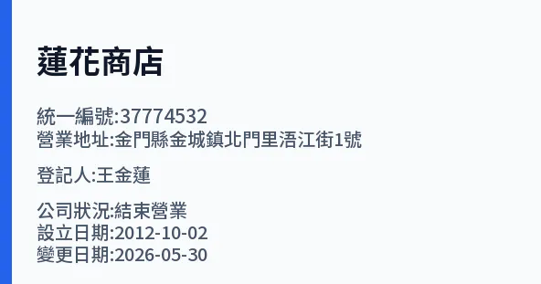 蓮花商店的照片-統編 37774532(金門縣) 公司登記資料與營業項目詳細圖表