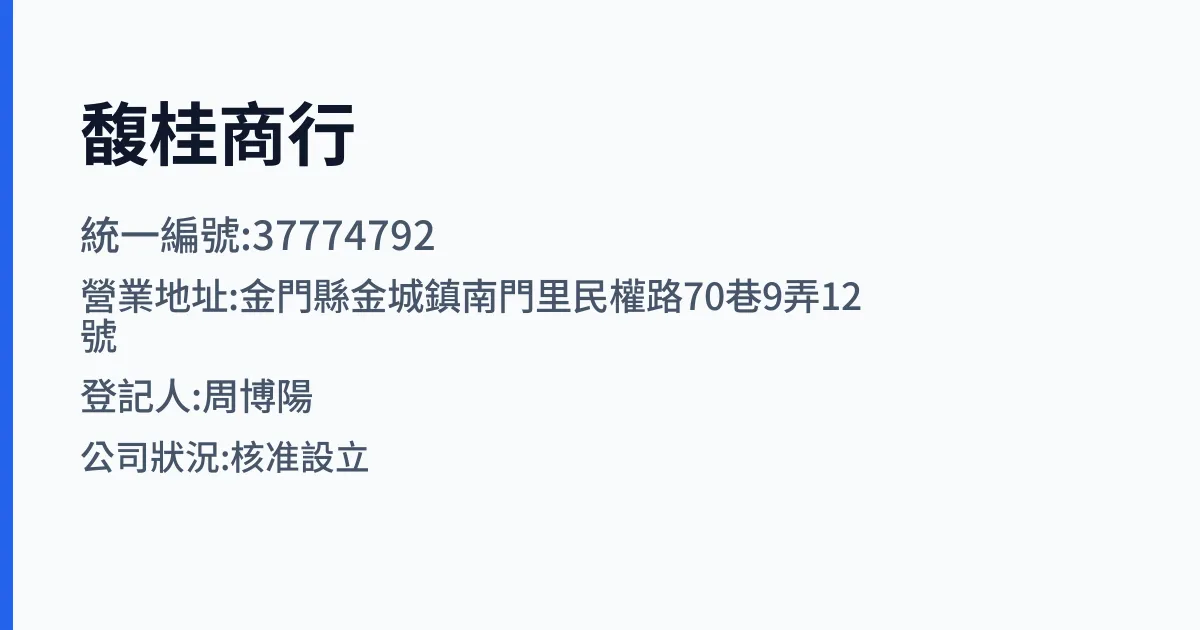 馥桂商行 - 統編 37774792(金門縣) 公司登記資料與營業項目詳細圖表