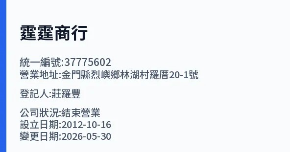 霆霆商行的照片-統編 37775602(金門縣) 公司登記資料與營業項目詳細圖表