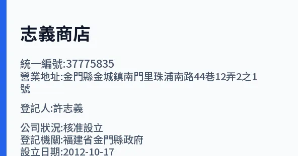 志義商店的照片-統編 37775835(金門縣) 公司登記資料與營業項目詳細圖表