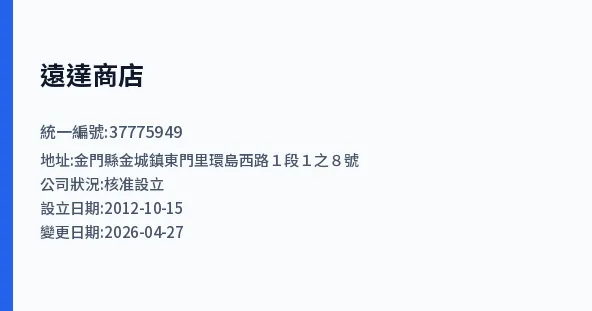遠達商店的照片-統編 37775949(金門縣) 公司登記資料與營業項目詳細圖表