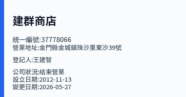 建群商店的照片-統編 37778066(金門縣) 公司登記資料與營業項目詳細圖表