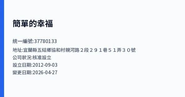 簡單的幸福的照片-統編 37780133(宜蘭縣) 公司登記資料與營業項目詳細圖表