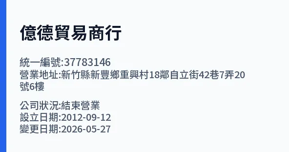 億德貿易商行的照片-統編 37783146(新竹縣) 公司登記資料與營業項目詳細圖表
