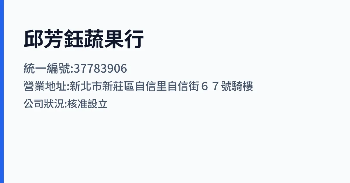 邱芳鈺蔬果行 - 統編 37783906(新北市) 公司登記資料與營業項目詳細圖表