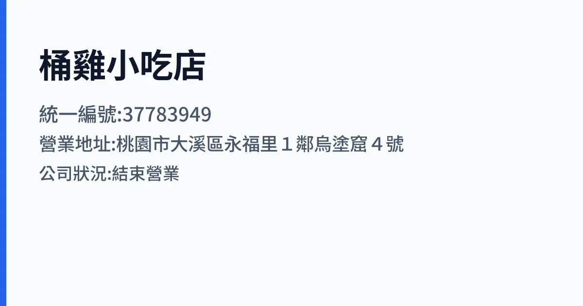 桶雞小吃店 - 統編 37783949(桃園市) 公司登記資料與營業項目詳細圖表
