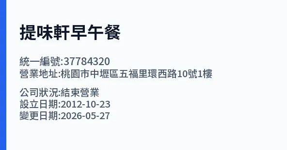 提味軒早午餐的照片-統編 37784320(桃園市) 公司登記資料與營業項目詳細圖表