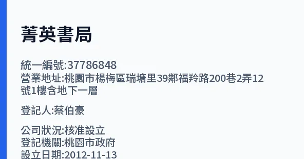 菁英書局的照片-統編 37786848(桃園市) 公司登記資料與營業項目詳細圖表