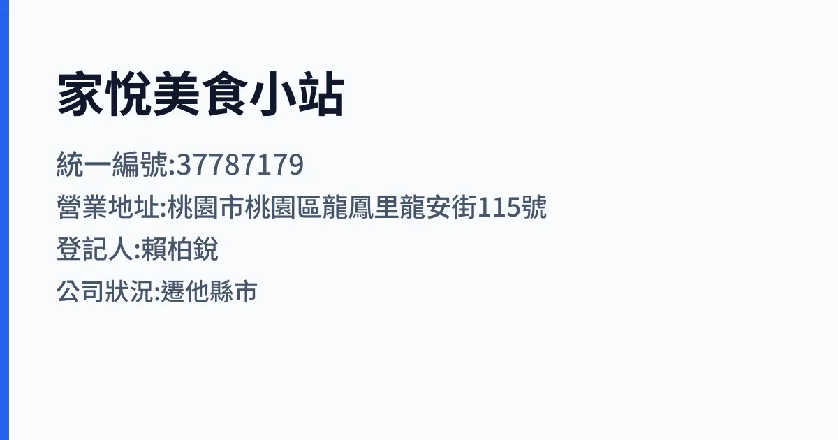 家悅美食小站 - 統編 37787179(新北市) 公司登記資料與營業項目詳細圖表
