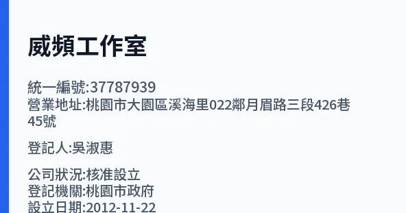 威頻工作室的照片-統編 37787939(桃園市) 公司登記資料與營業項目詳細圖表