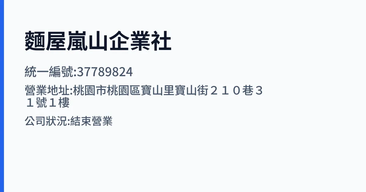 麵屋嵐山企業社 - 統編 37789824(桃園市) 公司登記資料與營業項目詳細圖表