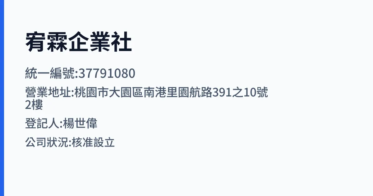 宥霖企業社 - 統編 37791080(桃園市) 公司登記資料與營業項目詳細圖表