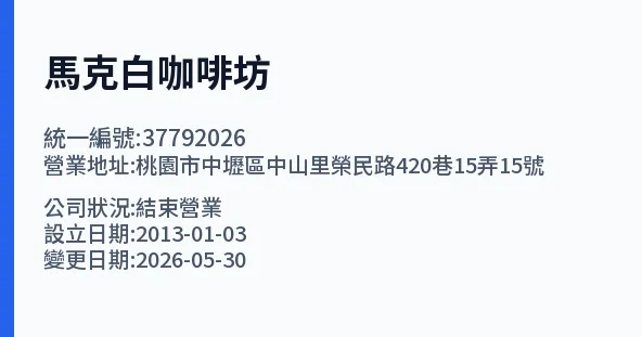 馬克白咖啡坊的照片-統編 37792026(桃園市) 公司登記資料與營業項目詳細圖表