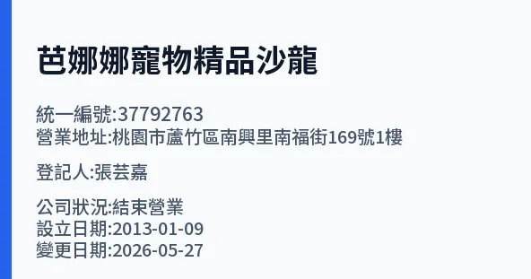芭娜娜寵物精品沙龍的照片-統編 37792763(桃園市) 公司登記資料與營業項目詳細圖表