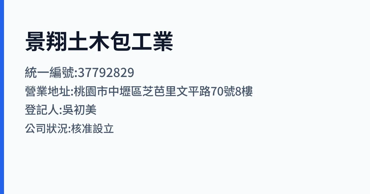 景翔土木包工業 - 統編 37792829(桃園市) 公司登記資料與營業項目詳細圖表