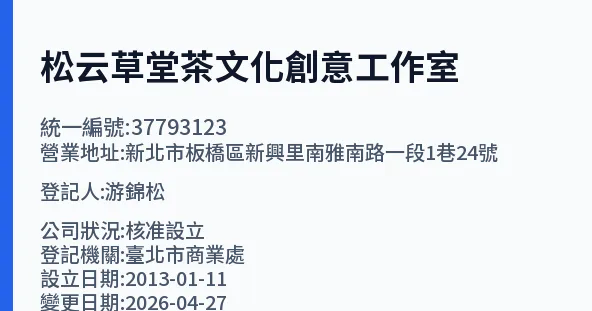 松云草堂茶文化創意工作室的照片-統編 37793123(新北市) 公司登記資料與營業項目詳細圖表