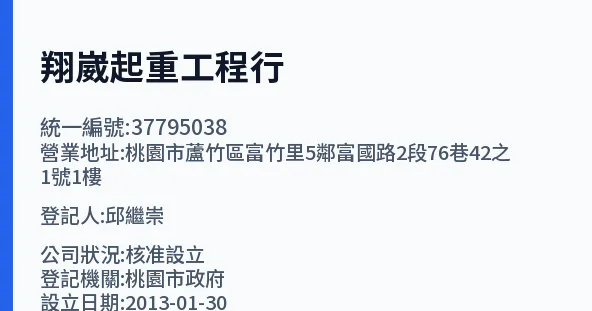 翔崴起重工程行的照片-統編 37795038(桃園市) 公司登記資料與營業項目詳細圖表