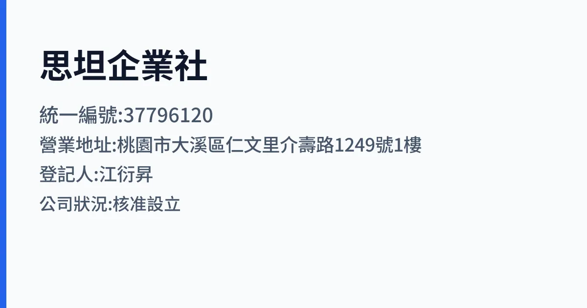 思坦企業社 - 統編 37796120(桃園市) 公司登記資料與營業項目詳細圖表