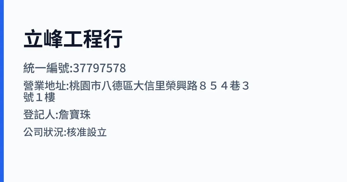 立峰工程行 - 統編 37797578(桃園市) 公司登記資料與營業項目詳細圖表