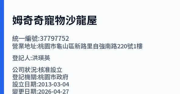 姆奇奇寵物沙龍屋的照片-統編 37797752(桃園市) 公司登記資料與營業項目詳細圖表