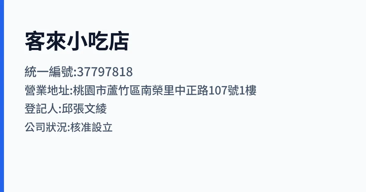 客來小吃店 - 統編 37797818(桃園市) 公司登記資料與營業項目詳細圖表