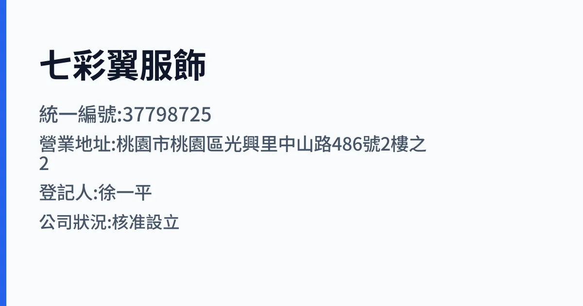 七彩翼服飾 - 統編 37798725(桃園市) 公司登記資料與營業項目詳細圖表