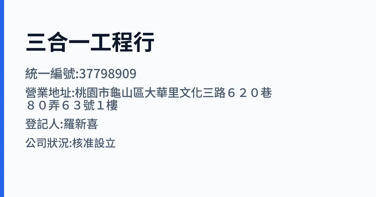 三合一工程行 - 統編 37798909(桃園市) 公司登記資料與營業項目詳細圖表