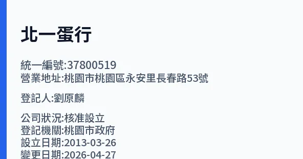北一蛋行的照片-統編 37800519(桃園市) 公司登記資料與營業項目詳細圖表