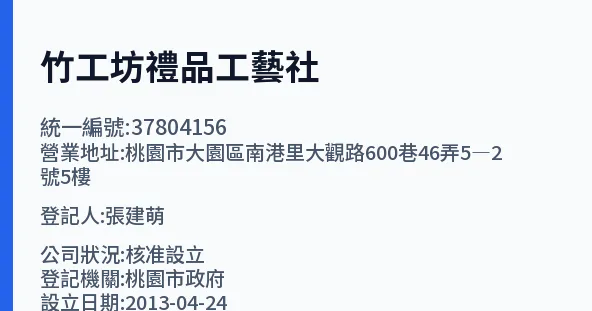竹工坊禮品工藝社的照片-統編 37804156(桃園市) 公司登記資料與營業項目詳細圖表