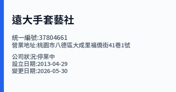 遠大手套藝社的照片-統編 37804661(桃園市) 公司登記資料與營業項目詳細圖表