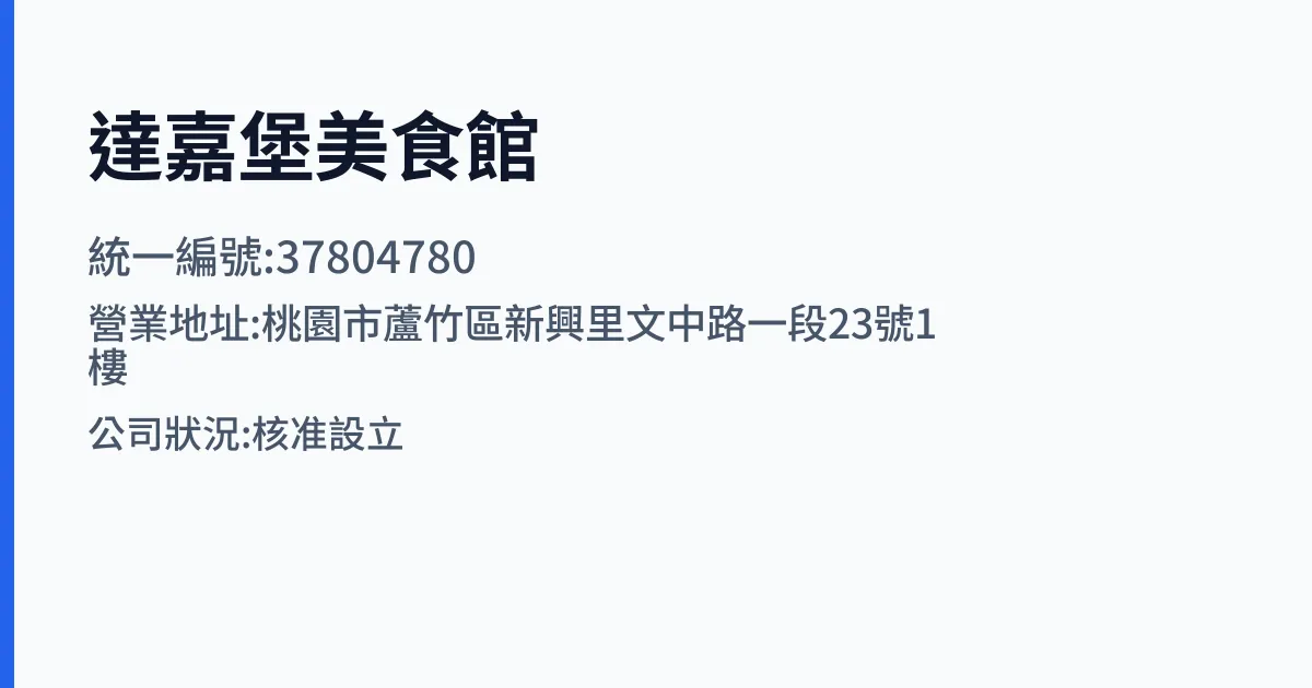 達嘉堡美食館 - 統編 37804780(桃園市) 公司登記資料與營業項目詳細圖表