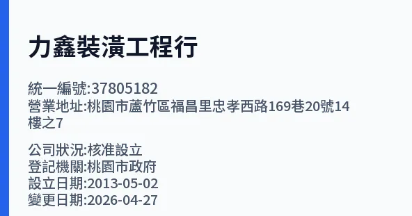 力鑫裝潢工程行的照片-統編 37805182(桃園市) 公司登記資料與營業項目詳細圖表