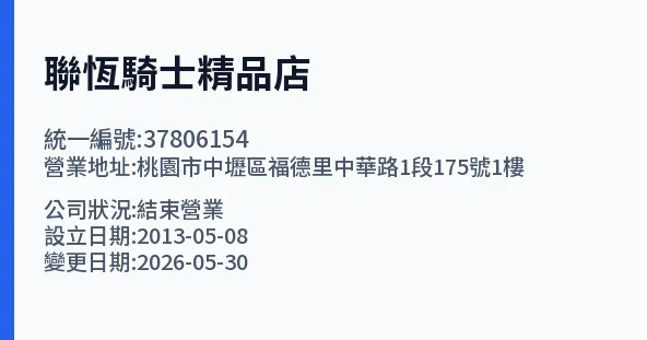 聯恆騎士精品店的照片-統編 37806154(桃園市) 公司登記資料與營業項目詳細圖表