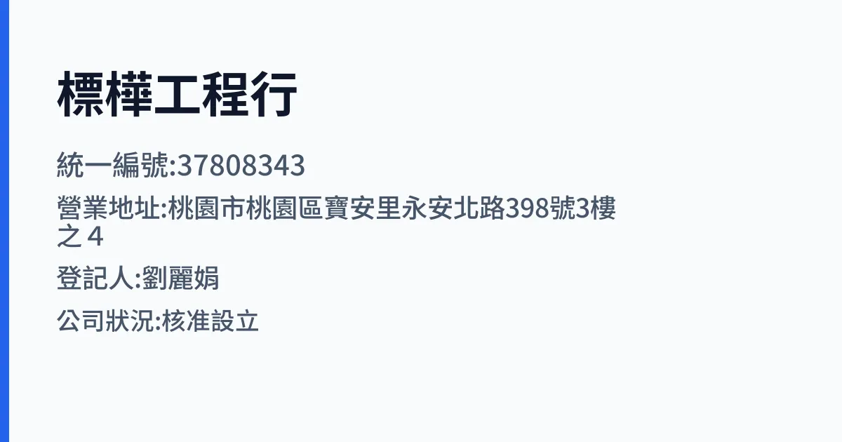 標樺工程行 - 統編 37808343(桃園市) 公司登記資料與營業項目詳細圖表