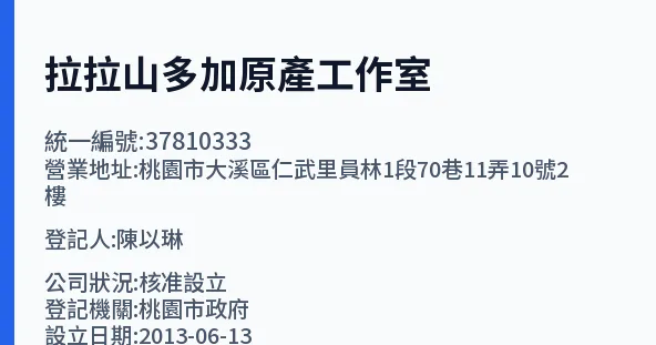 拉拉山多加原產工作室的照片-統編 37810333(桃園市) 公司登記資料與營業項目詳細圖表
