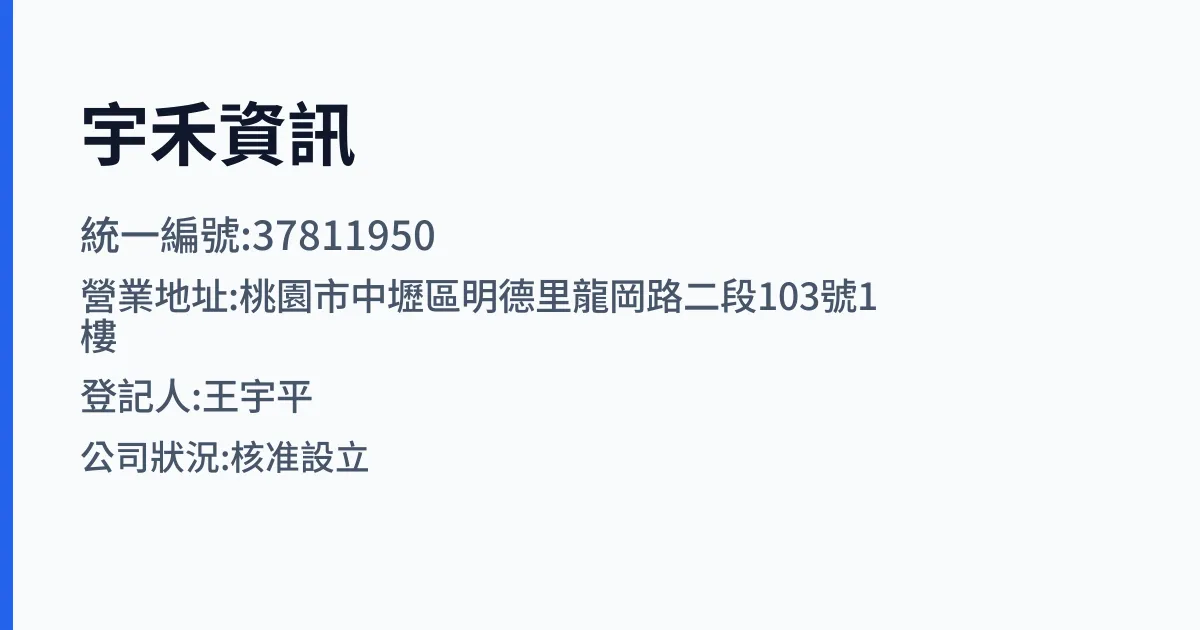 宇禾資訊 - 統編 37811950(桃園市) 公司登記資料與營業項目詳細圖表