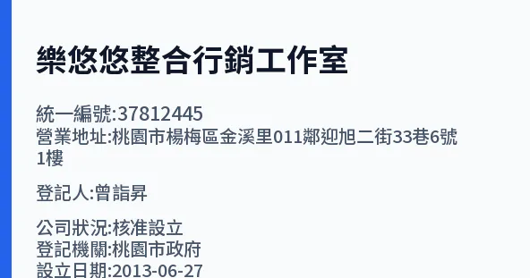 樂悠悠整合行銷工作室的照片-統編 37812445(桃園市) 公司登記資料與營業項目詳細圖表