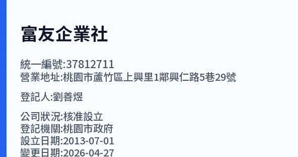 富友企業社的照片-統編 37812711(桃園市) 公司登記資料與營業項目詳細圖表