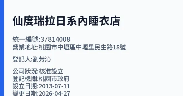 仙度瑞拉日系內睡衣店的照片-統編 37814008(桃園市) 公司登記資料與營業項目詳細圖表