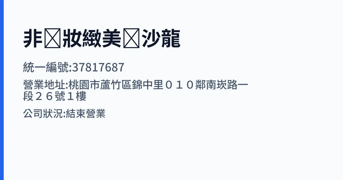 非髪妝緻美髪沙龍 - 統編 37817687(桃園市) 公司登記資料與營業項目詳細圖表
